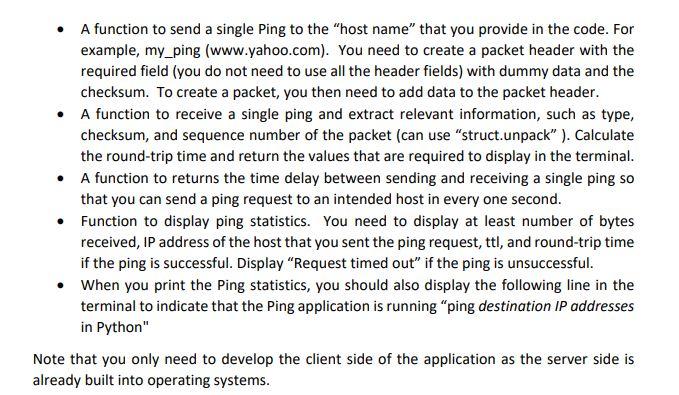 Solved For this task, you will build your own Ping | Chegg.com