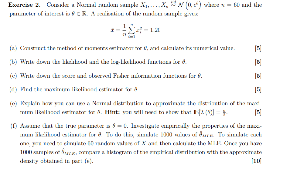 Solved n2 Exercise 2. Consider a Normal random sample X1, | Chegg.com