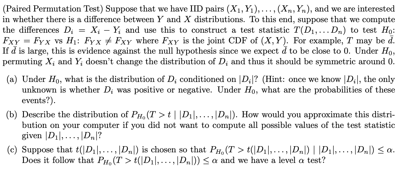 (Paired Permutation Test) Suppose that we have IID | Chegg.com