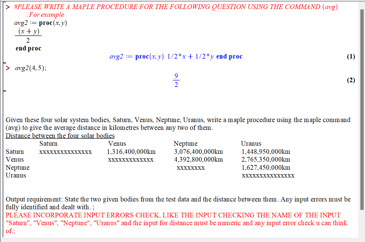 Solved Please Write A Maple Procedure For The Following 