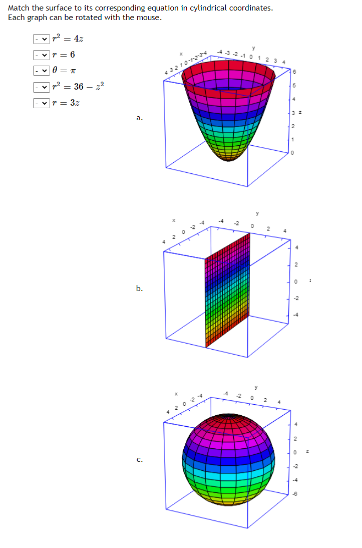 Solved Match The Surface To Its Corresponding Equation In