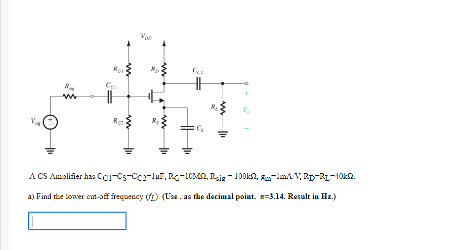 Solved A CS Amplifier has CC1=CS=CC2=1μF, RG=10MΩ, Rsig = | Chegg.com