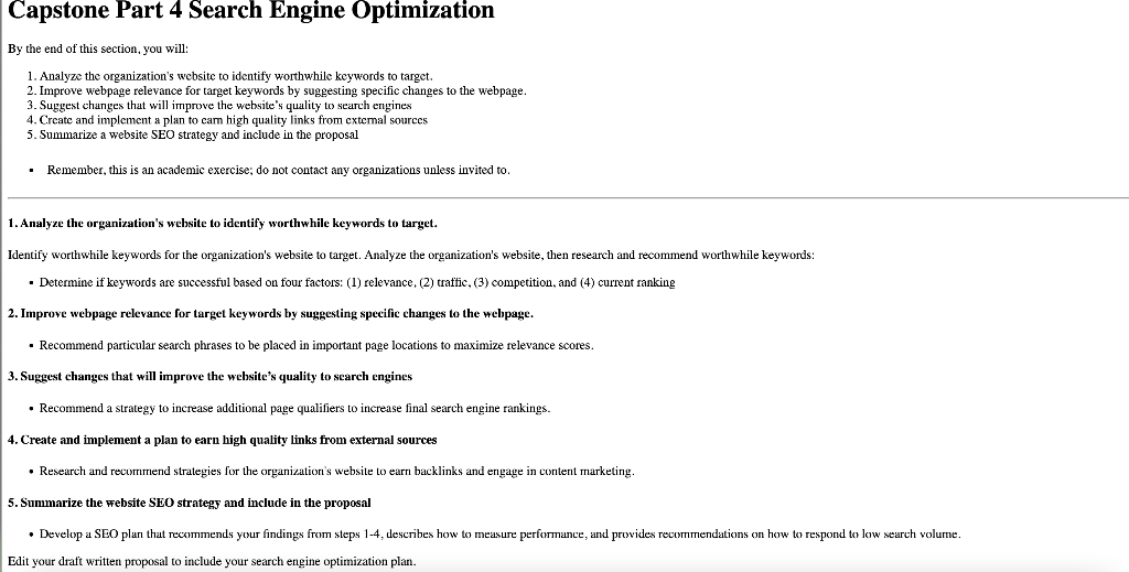 Capstone Part 4 Search Engine Optimization By the end | Chegg.com