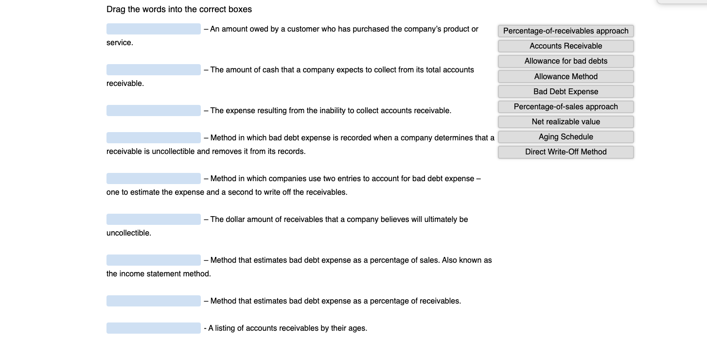 Solved Drag the words into the correct boxes - An amount | Chegg.com