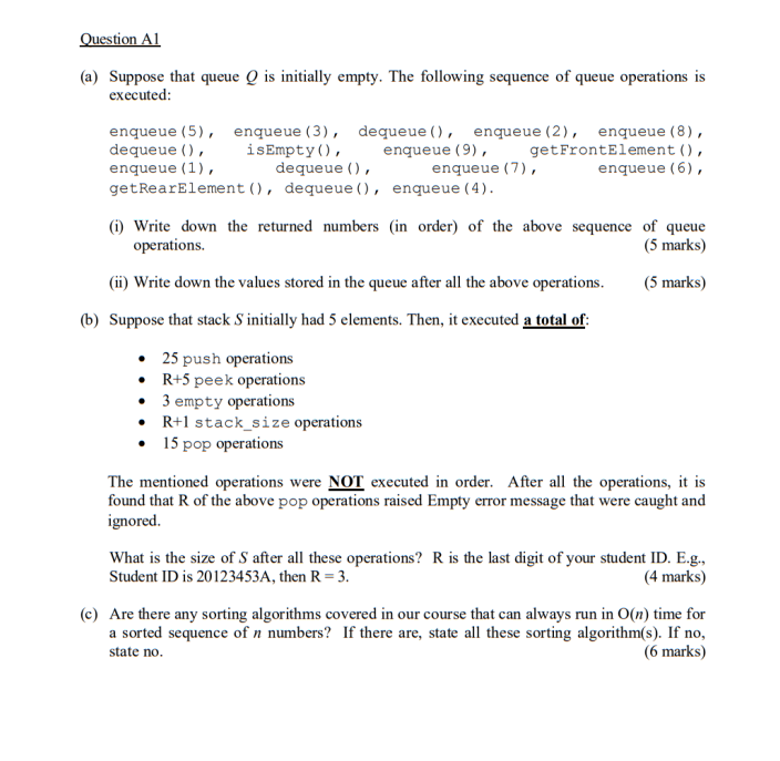 Solved Question Al (a) Suppose that queue Q is initially | Chegg.com