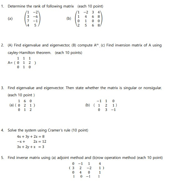 Solved 1 1. Determine the rank of following matrix (each 10 | Chegg.com