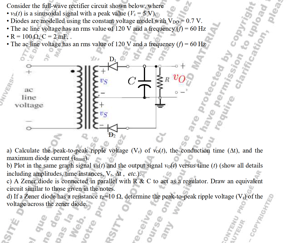 Solved Consider the full-wave rectifier circuit shown below, | Chegg.com