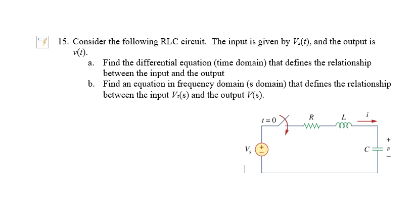 Solved 15. Consider the following RLC circuit. The input is | Chegg.com