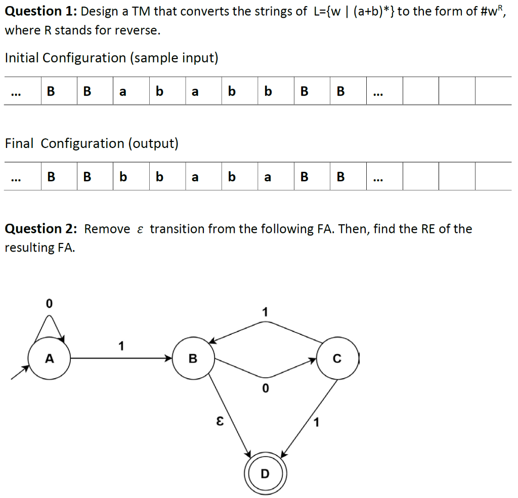 Solved Question 1: Design a TM that converts the strings of | Chegg.com