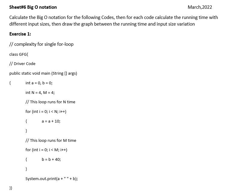 Solved Sheet#6 Big O notation March 2022 Calculate the Big O | Chegg.com
