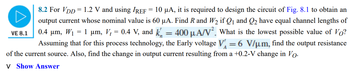 Solved 8.2 For VDD=1.2 V and using IREF=10μA, it is required | Chegg.com