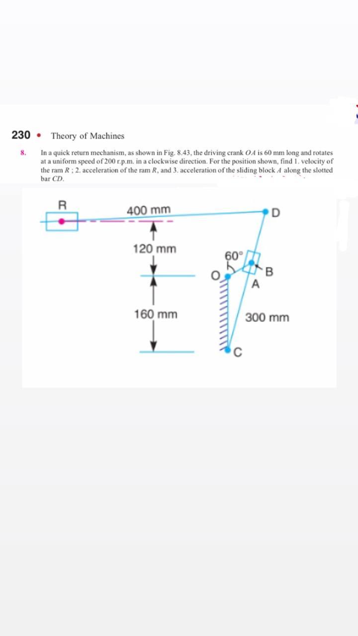 Solved 230 • Theory of Machines 8. In a quick return | Chegg.com