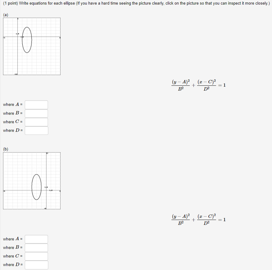 Solved B2(y−A)2+D2(x−C)2=1B2(y−A)2+D2(x−C)2=1 | Chegg.com