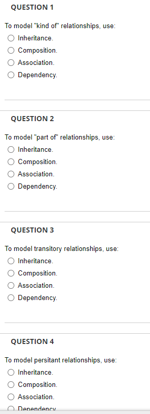 Solved To model "kind of" relationships, use: Inheritance. | Chegg.com