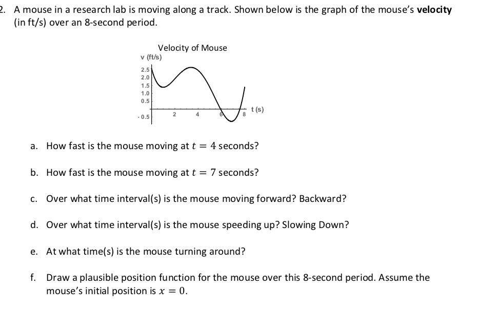 Solved 2. A mouse in a research lab is moving along a track. | Chegg.com