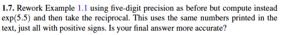 Solved 1.7. Rework Example 1.1 using five-digit precision as | Chegg.com