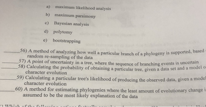 Solved a) maximum likelihood analysis b) maximum parsimony | Chegg.com