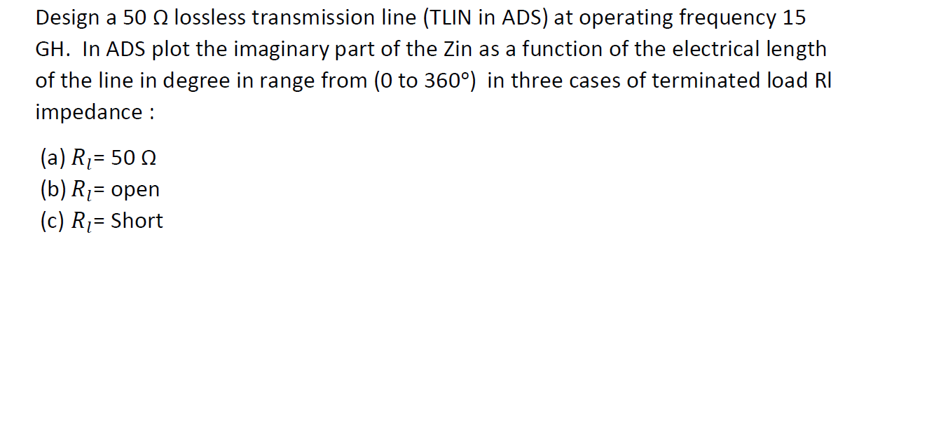 Solved Design a 50Ω lossless transmission line (TLIN in ADS) | Chegg.com