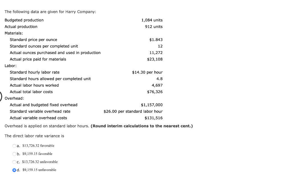 Solved Overhead is applied on standard labor hours. (Round | Chegg.com