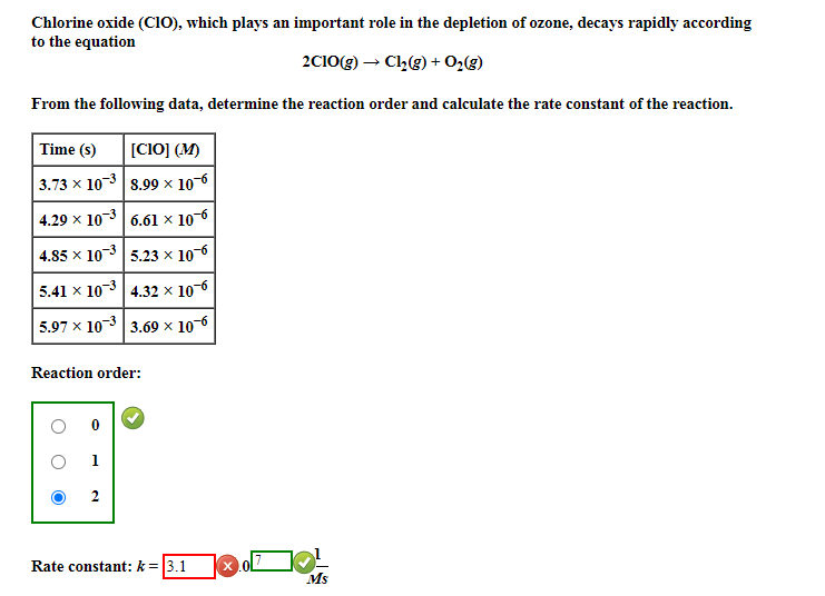 Solved Chlorine oxide (CIO), which plays an important role | Chegg.com