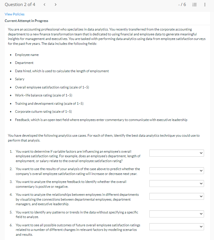 Solved For the following data analytics techniques, identify | Chegg.com