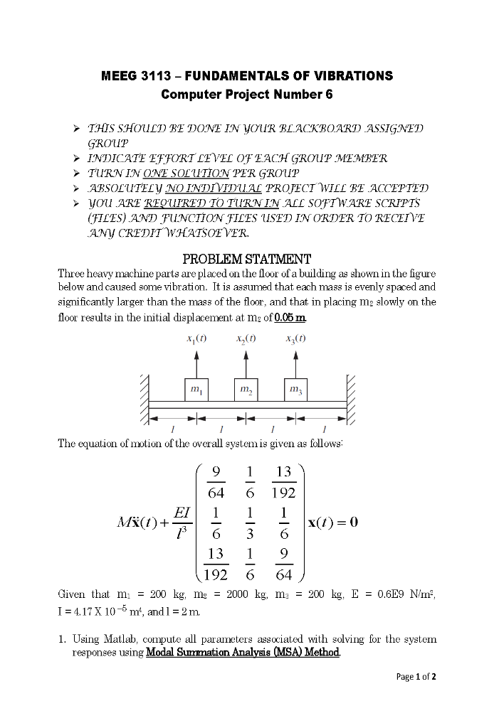 MEEG 3113 - FUNDAMENTALS OF VIBRATIONS Computer | Chegg.com