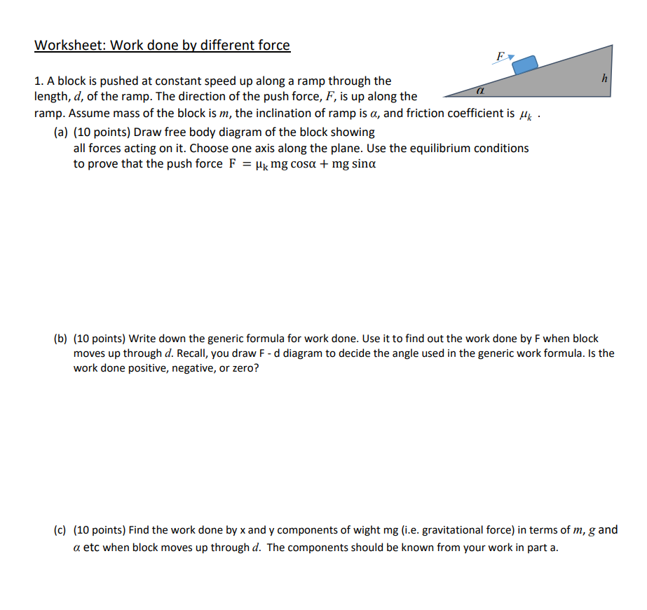 Solved Worksheet: Work done by different force E h 1. A | Chegg.com