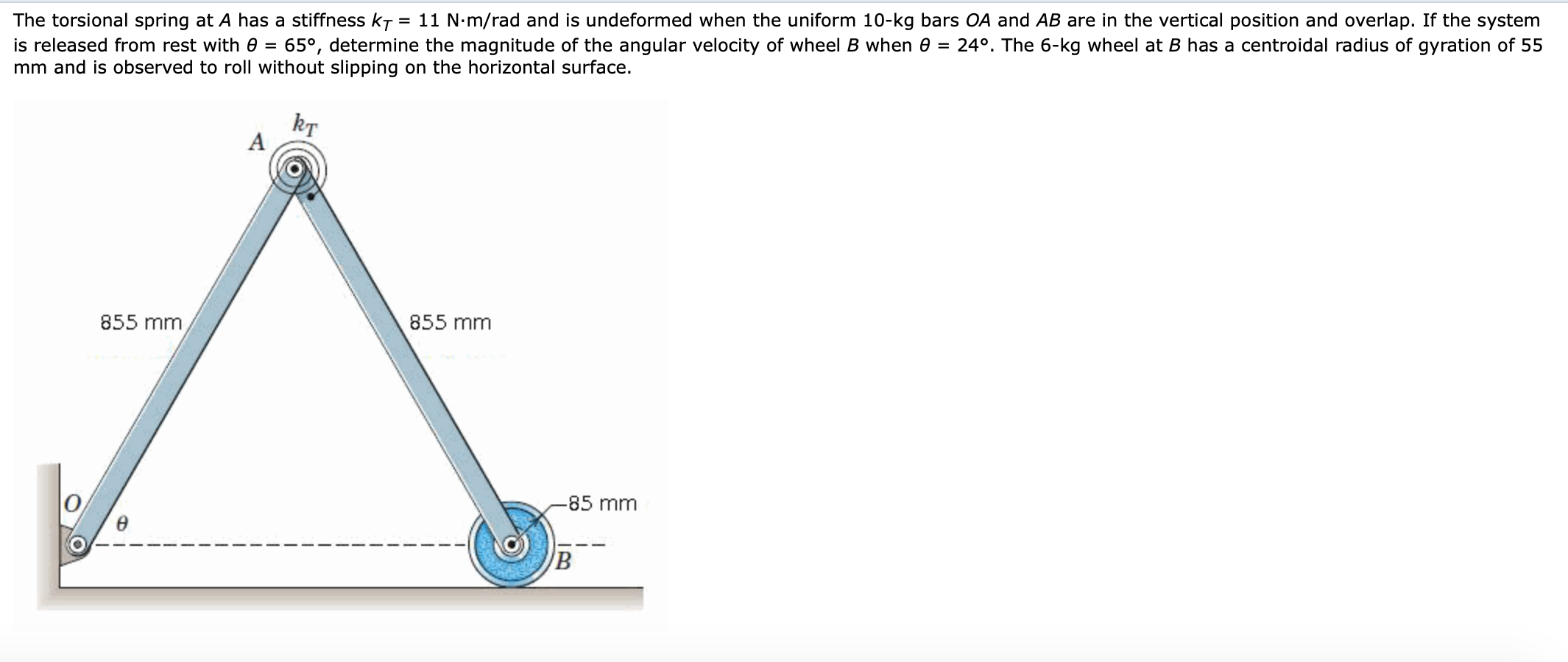 Solved The torsional spring at A has a stiffness kt = 11 | Chegg.com