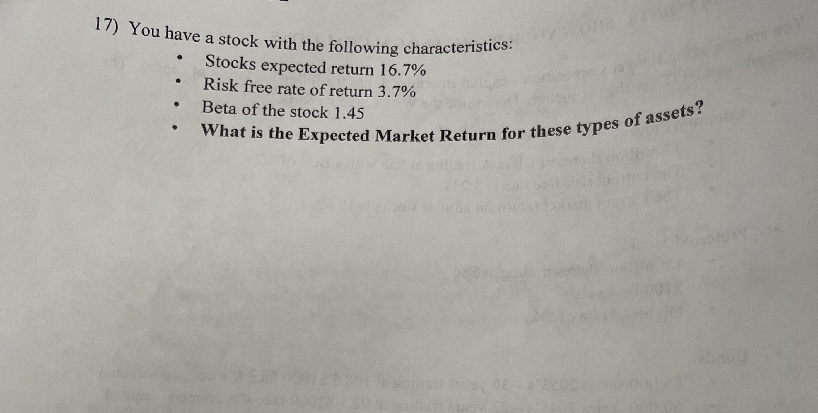 Solved 17) You have a stock with the following | Chegg.com