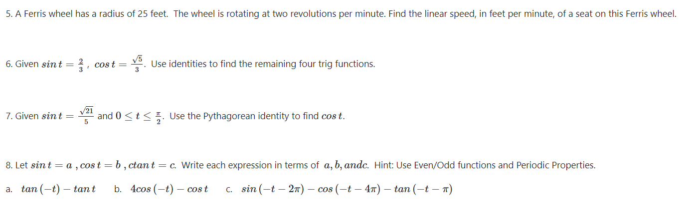 Solved 5. A Ferris wheel has a radius of 25 feet. The wheel | Chegg.com