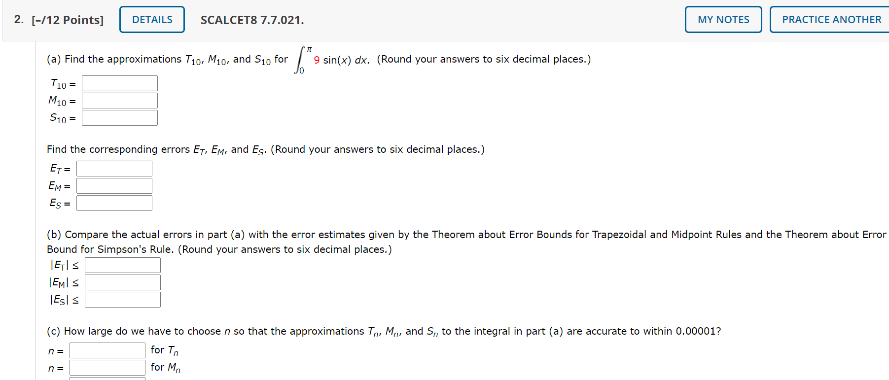 Solved Find The Approximations T10 M10 And S10 For 9 Chegg