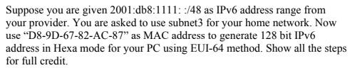 Suppose you are given 2001:db8:1111::/48 as IPv6 | Chegg.com