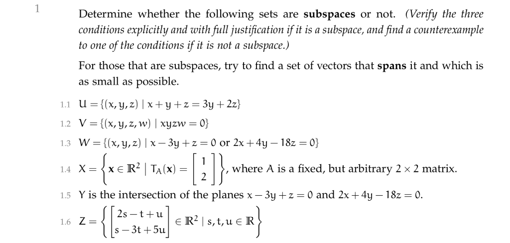 Solved Determine whether the following sets are subspaces or | Chegg.com