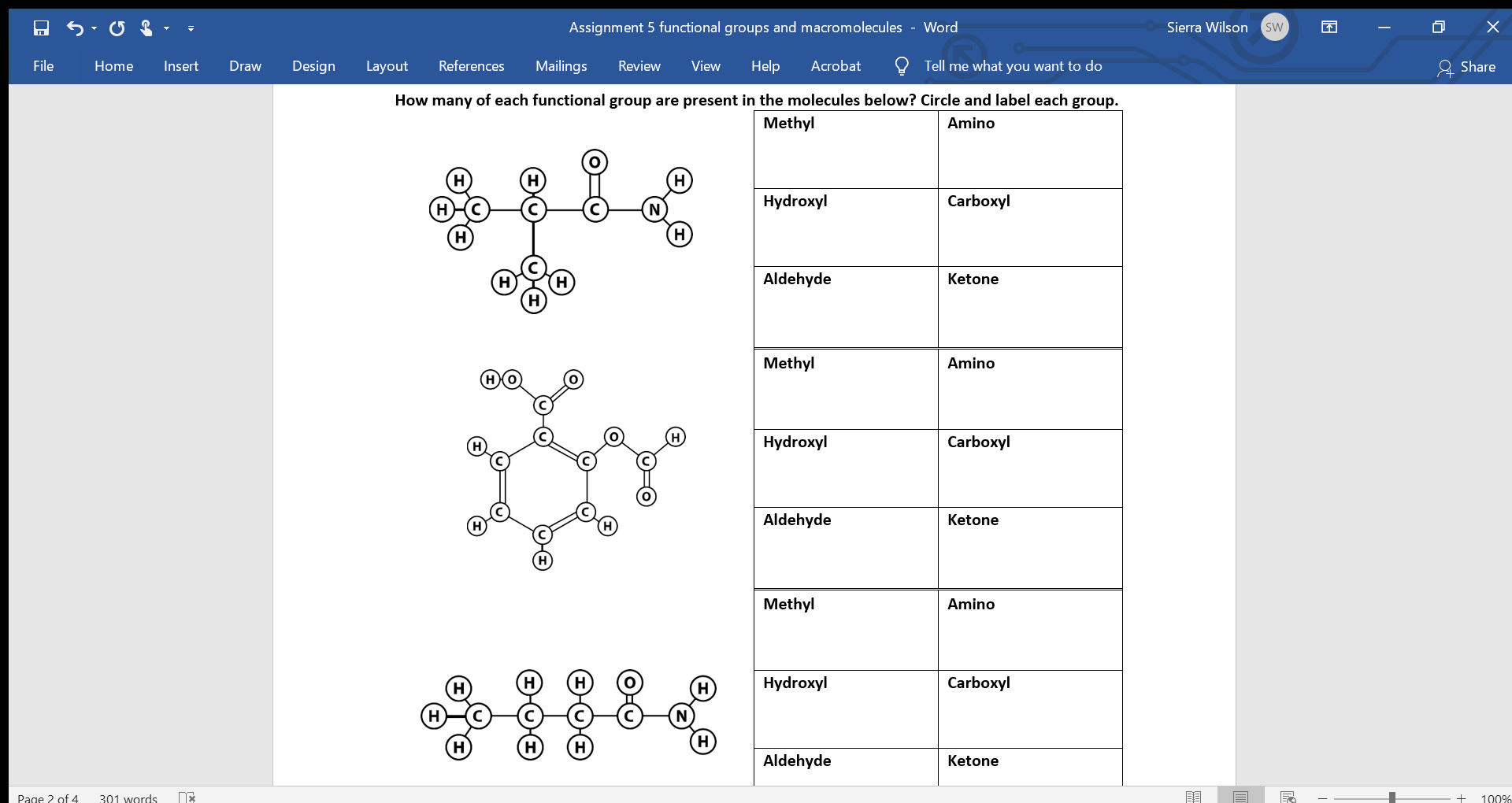 Solved Assignment 5 functional groups and macromolecules - | Chegg.com