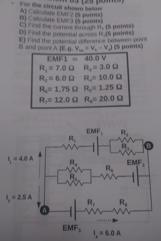 Solved For the circuit shown below A) Calculate EMF2 (5 | Chegg.com