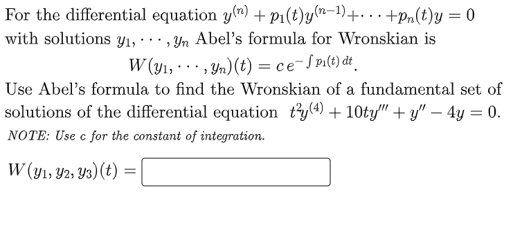 Solved For the differential equation y(n) + pi(t)y(n-1)+. .. | Chegg.com