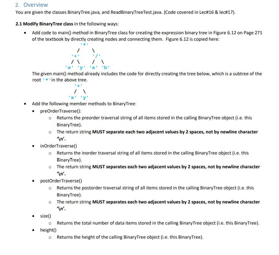 2. Overview You are given the classes Binary | Chegg.com