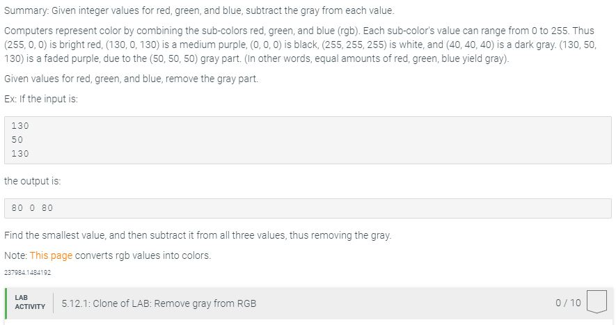 Solved: Summary: Given Integer Values For Red, Green, And ... | Chegg.com