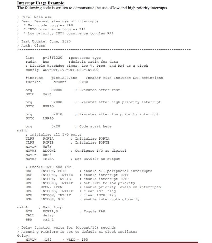 Interrupt Write PICmicro Assembly code that performs | Chegg.com