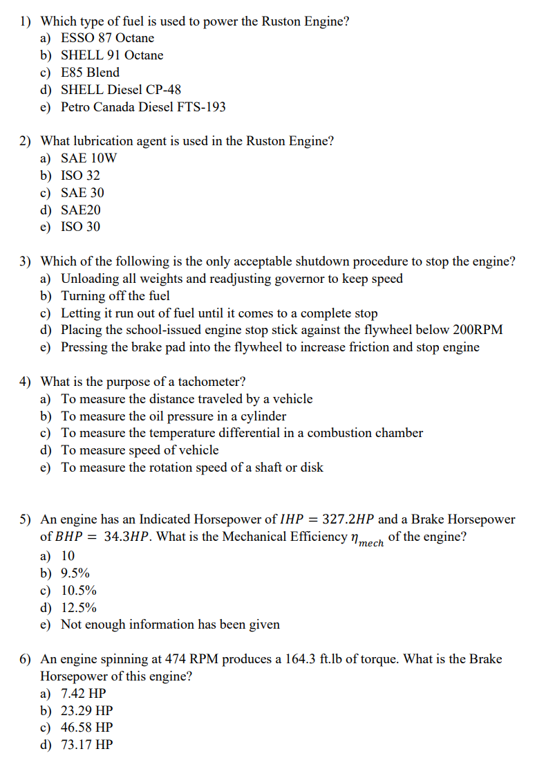Solved 1) Which type of fuel is used to power the Ruston | Chegg.com