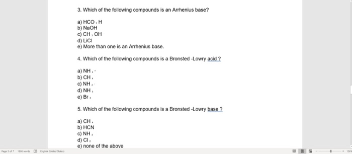Solved 3. Which of the following compounds is an Arrhenius | Chegg.com