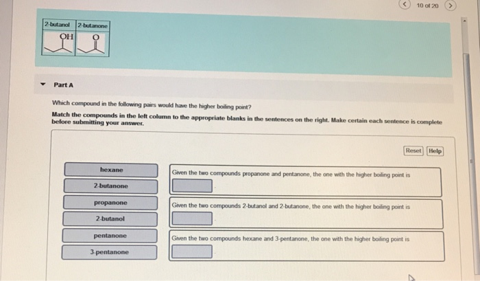 Solved 10 of 20 2-butanol 2-butanone Part A Which compound | Chegg.com