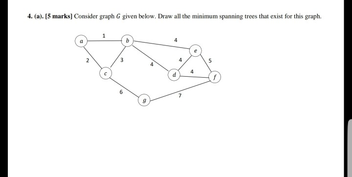 Solved 4. (a). [5 marks] Consider graph G given below. Draw | Chegg.com