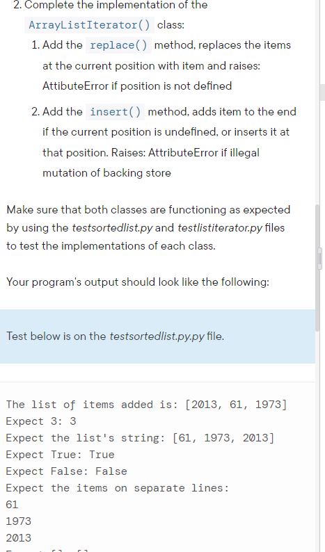 Solved Complete the two list iterators for the array list | Chegg.com