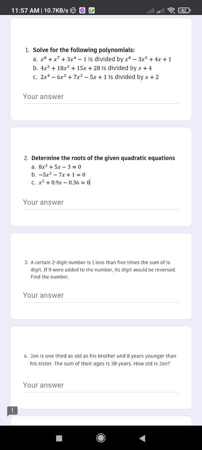 Solved 11:57 AM 10.7KB/s 42 1. Solve for the following | Chegg.com
