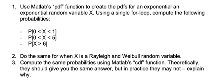 1. Use Matlab's "pdf" function to create the pdfs for | Chegg.com