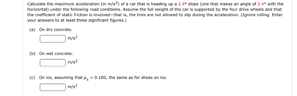 Solved Calculate the maximum acceleration (in m/s2) of a car | Chegg.com