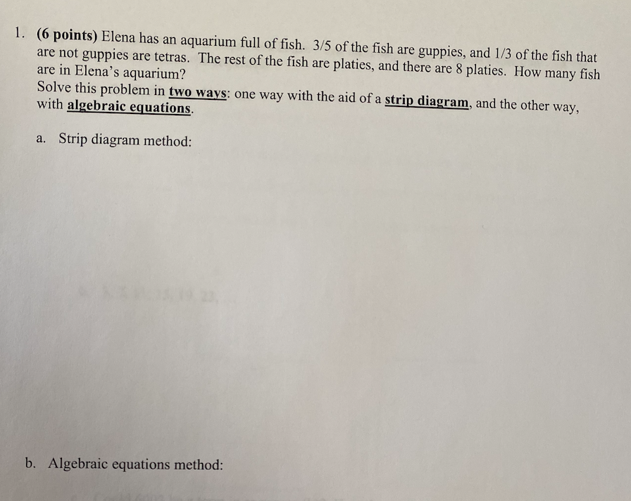 Solved 1. (6 points) Elena has an aquarium full of fish. 3/5 | Chegg.com