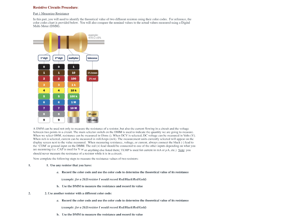 Solved Resistive Circuits Procedure: Part 1 Measuring | Chegg.com