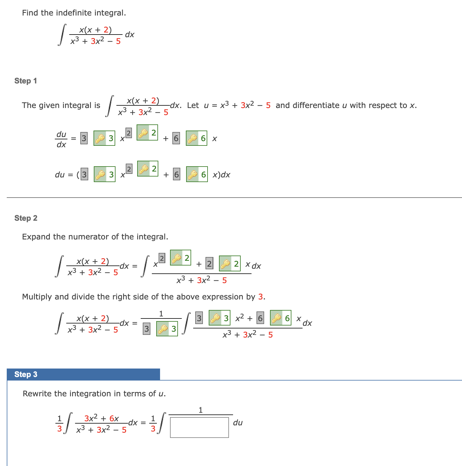 Solved Find the indefinite integral. ∫x3+3x2−5x(x+2)dx Step | Chegg.com